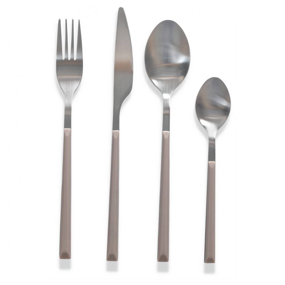 Set de 16 couverts de table taupe métal satiné | Scandimag Déco