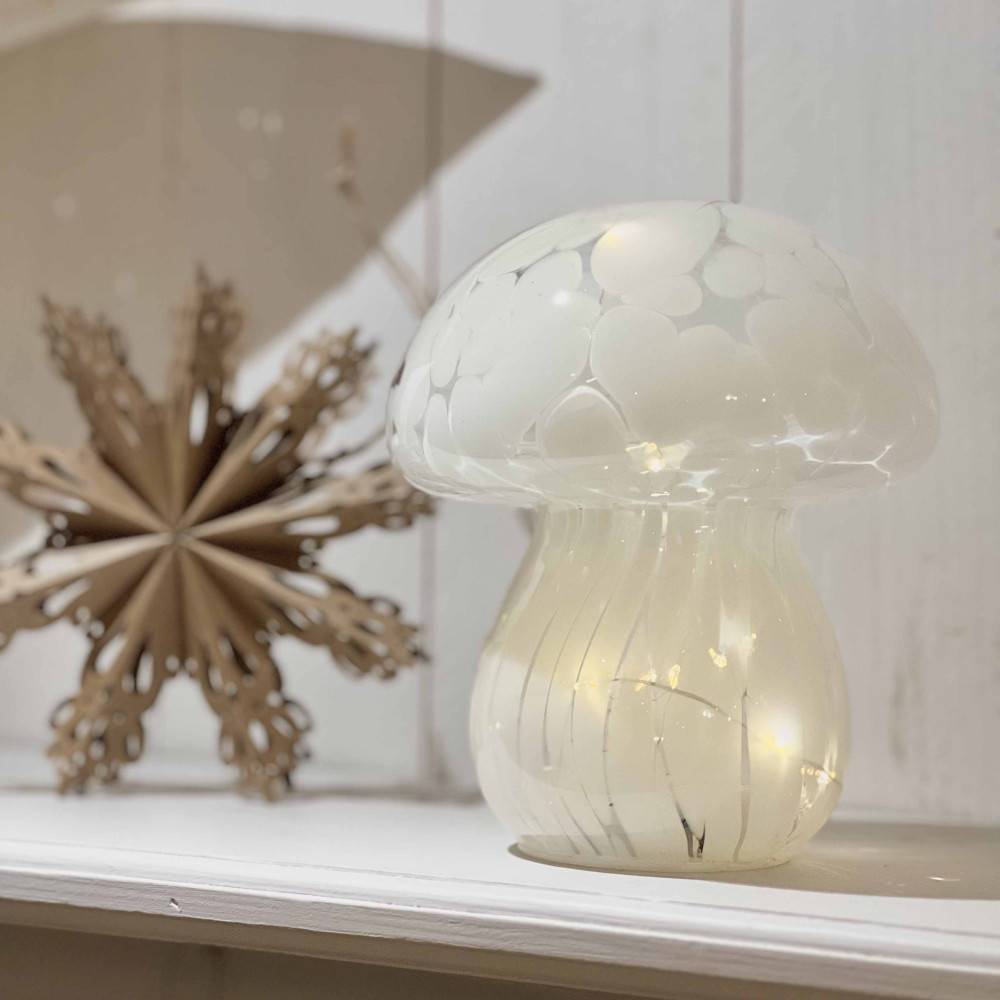 Lampe décorative à LED blanche champignon en verre – lumière d’ambiance